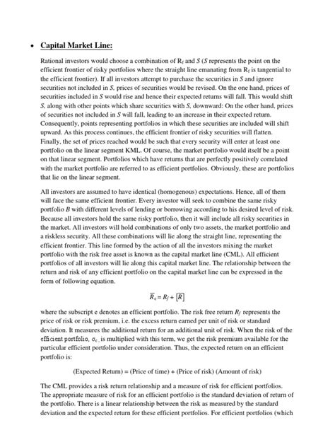 Cml And Sml Pdf Beta Finance Money