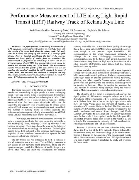 PDF Performance Measurement Of LTE Along Light Rapid Transit LRT Railway Track Of Kelana