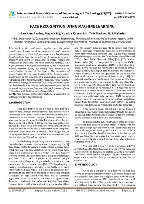 Pdf Face Recognition Using Machine Learning