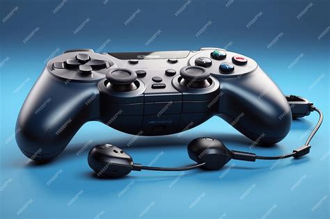 Premium Photo Black Standard Videogame Controller Headphones And Game Console On A Blue