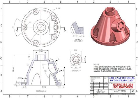 Solidworks Complex Part Modelling Exercise 153 Drawing Practice