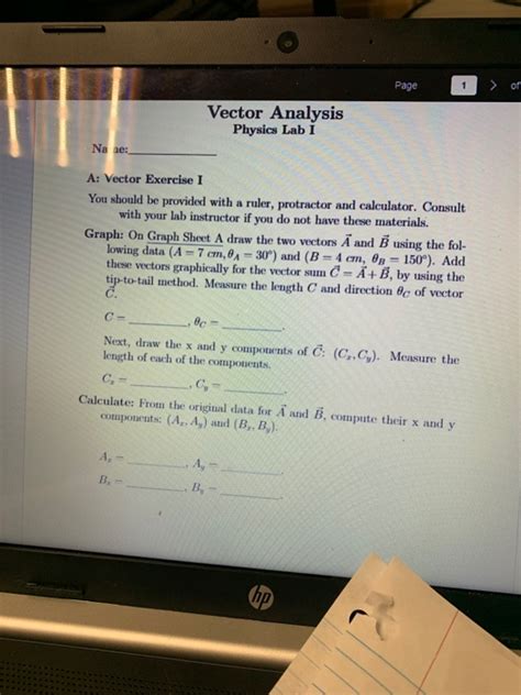 Solved Page Of Vector Analysis Physics Lab I Na Ae A Chegg