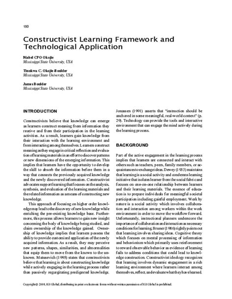 Pdf Constructivist Learning Framework And Technological Application