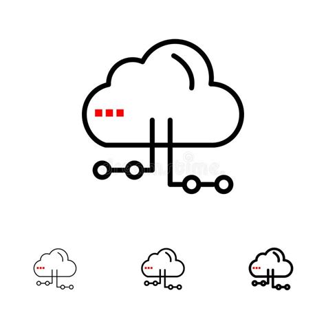 Cloud Share Computing Network Bold And Thin Black Line Icon Set Stock Vector Illustration