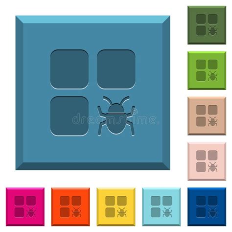 component bug engraved icons on edged square buttons stock vector