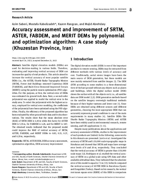 Pdf Accuracy Assessment And Improvement Of Srtm Aster Fabdem And Merit Dems By Polynomial