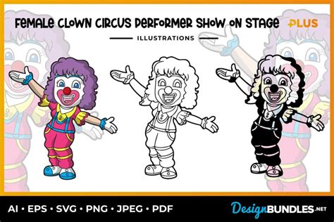 Female Clown Circus Performer Show On Stage Illustrations