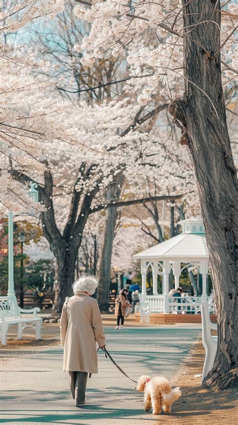 Free Springtime Stroll Together Image Spring Cherry Blossoms Woman