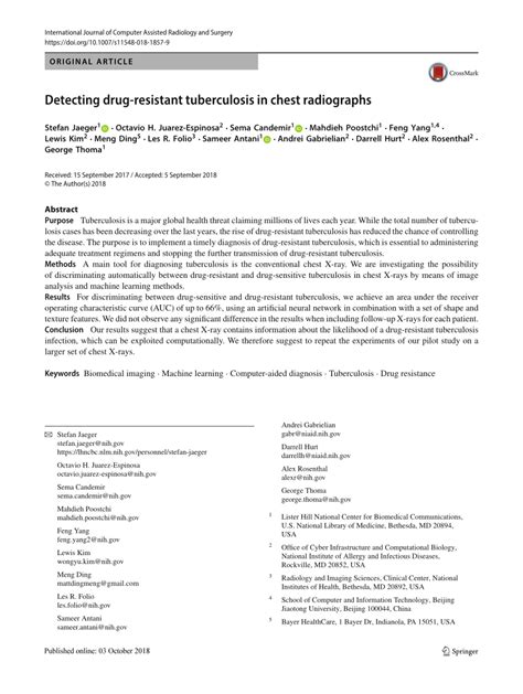 Pdf Detecting Drug Resistant Tuberculosis In Chest Radiographs