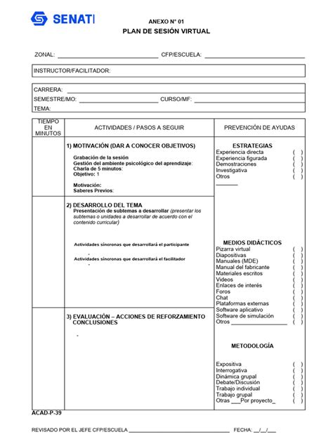 Formato-Plan de Sesion-VIR | Descargar gratis PDF | Aprendizaje | Cognición