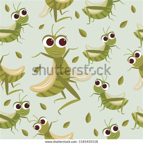 Vector Seamless Pattern Grasshopper Cartoon Character Stock Vector Royalty Free 1181435518