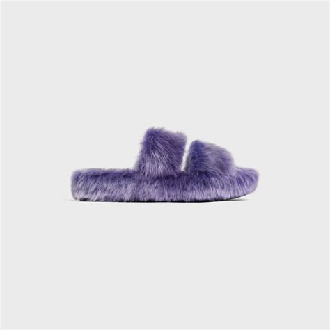 Celine Slides Triomphe In Shearling Purple Celine