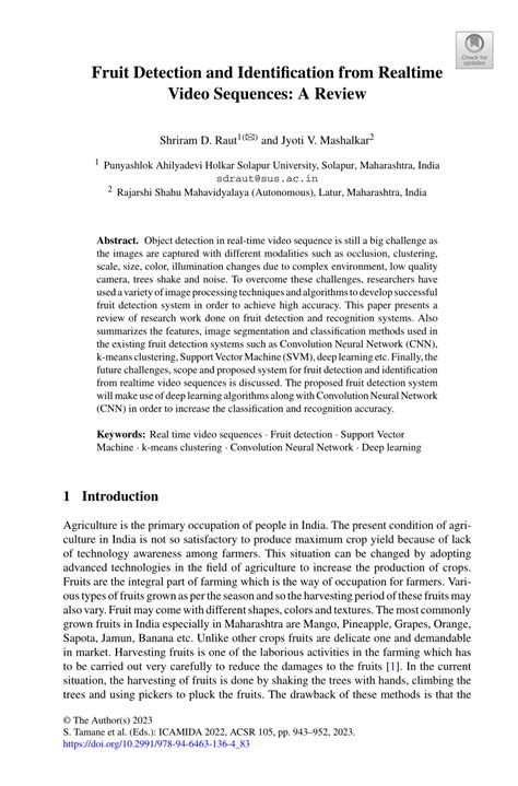 PDF Fruit Detection And Identification From Realtime Video Sequences A Review