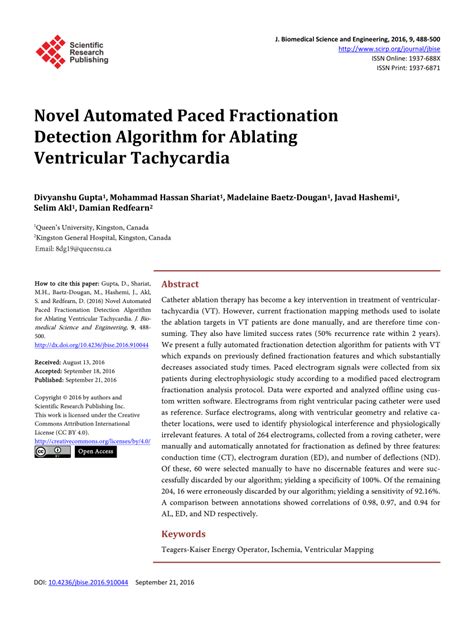 Pdf Novel Automated Paced Fractionation Detection Algorithm For Ablating Ventricular Tachycardia