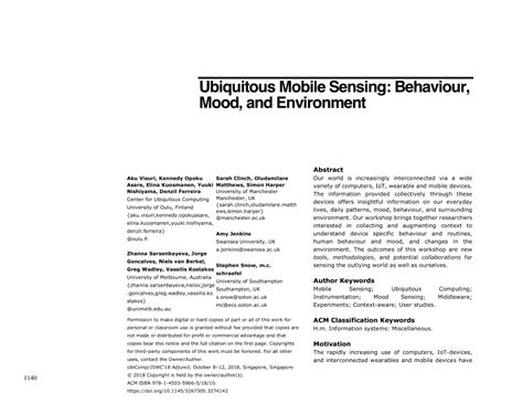 Pdf Ubiquitous Mobile Sensing Behaviour Mood And Environment