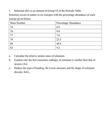 Solved 1 Selenium Se Is An Element In Group VI Of The Chegg Com