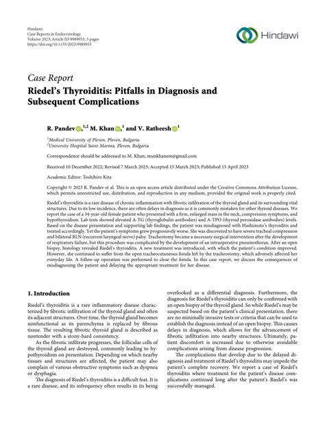 Pdf Riedels Thyroiditis Pitfalls In Diagnosis And Subsequent Complications
