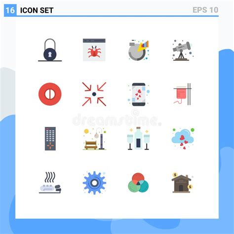 Mobile Interface Flat Color Set Of 16 Pictograms Of Beliefs Telescope