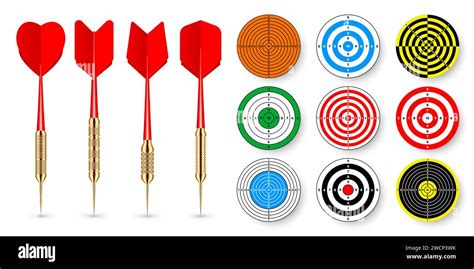 Paper Targets With Dart Arrows And Shadows Shooting Range Round Target Divisions Marks And