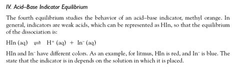 Solved Iv Acid Base Indicator Equilibrium The Fourth