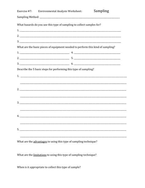 Environmental Sampling Worksheet