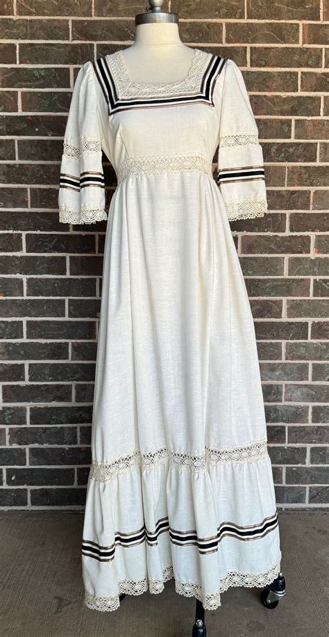 Vintage “couriers California” Off White Prairie Style Maxi Dress Etsy