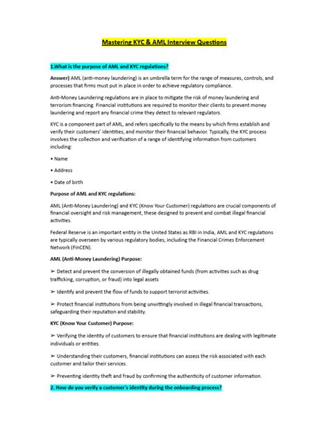 Mastering Kyc And Aml Interview Questions Pdf Pdf Money Laundering