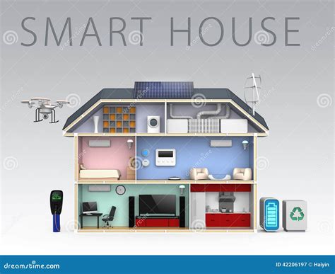 Smart House With Energy Efficient Appliances With Text Stock