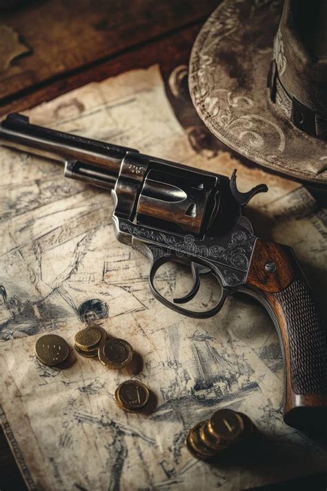 Revolver And Coins On Map Stock Image Image Of Generated 377883189