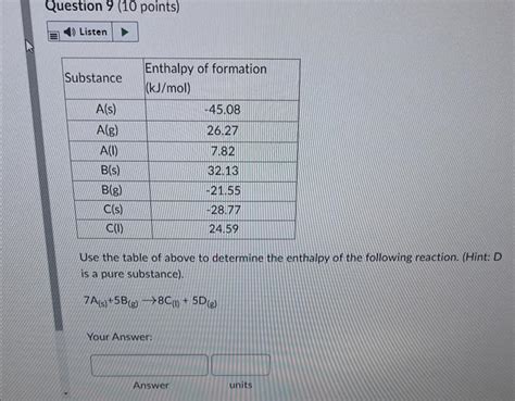 Solved Use The Table Of Above To Determine The Enthalpy Of Chegg