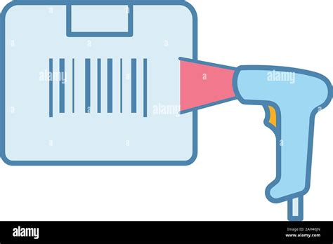 Box Label Scanning With Barcode Scanner Color Icon Parcel Bar Code Identification Linear Bar