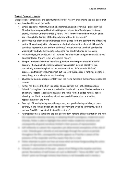 Textual Dynamics Topic Notes English Extension 1 Year 12 Hsc