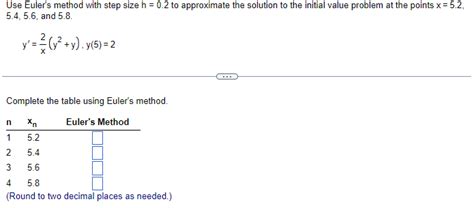 Solved Use Euler S Method With Step Size H 0 2 To Chegg Com