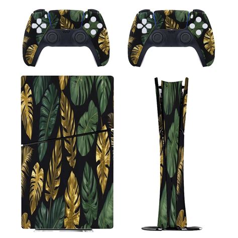 Black Gold Leaves Ps Ps Slim Digital Disc Skin Sticker For Console And Controller Skins
