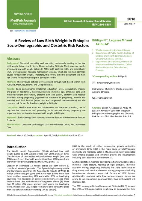 Pdf A Review Of Low Birth Weight In Ethiopia Socio Demographic And Obstetric Risk Factors
