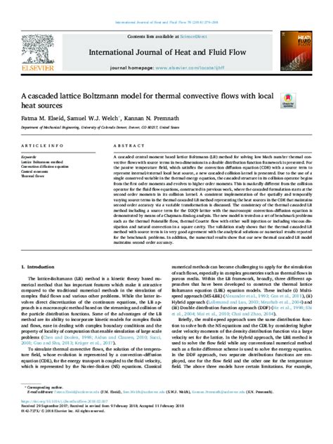 Pdf A Cascaded Lattice Boltzmann Model For Thermal Convective Flows With Local Heat Sources