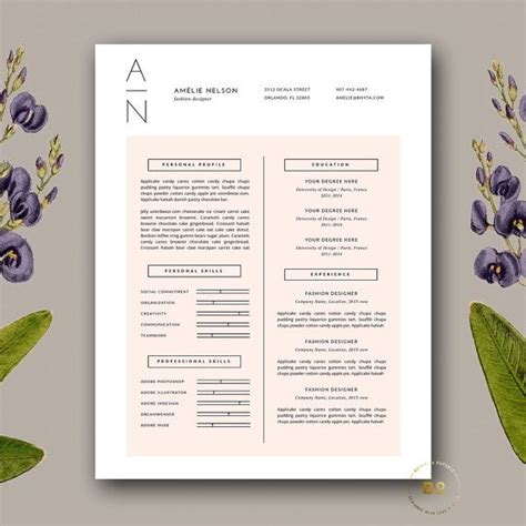 Feminine Resume Template Simple Resume Design For Ms Word Etsy