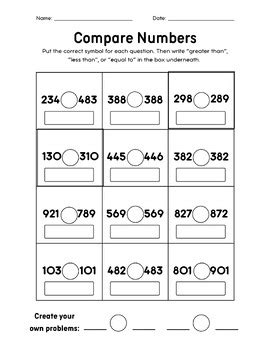 Compare Numbers Using Symbols Three Digit Numbers By Tiffany Davis
