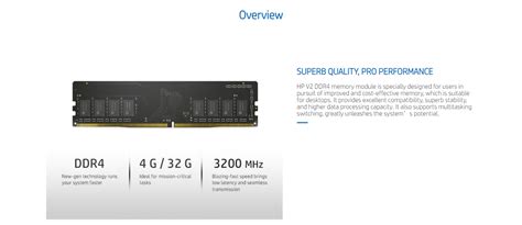 Hp V2 8gb Ddr4 Desktop Memory 3200 Mhz Data Rate Cl16 Latency Gold Plated Contact Design 12