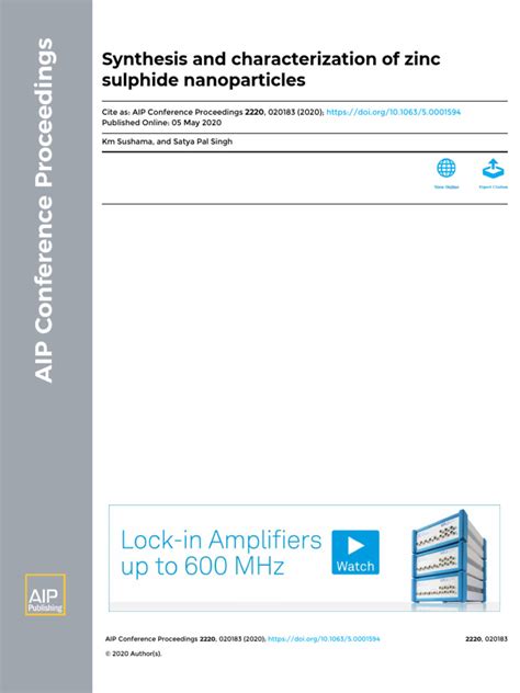 Synthesis And Caracterization Of Zinc Sulfide Nanoparticles Pdf