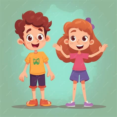 Мультяшный мальчик и девочка стоящие рядом друг с другом генеративный ай Премиум Фото