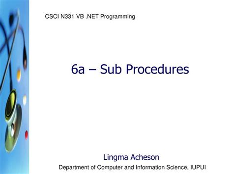 Ppt 6a â€“ Sub Procedures Powerpoint Presentation Free Download Id