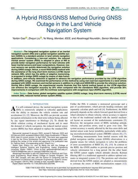 pdf a hybrid riss gnss method during gnss outage in the land vehicle