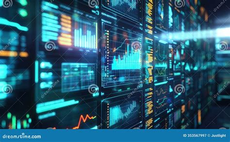 Futuristic Control Room Monitoring Manufacturing Process With Digital Screens Showing Charts And