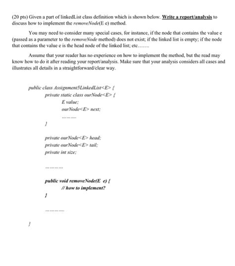 Solved 20 Pts Given A Part Of Linkedlist Class Definition