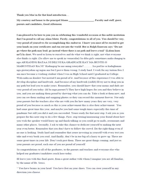 Speech For A Guest In Graduation Ceremony Pdf