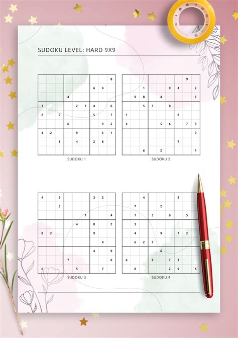 Download Printable 9x9 Hard Sudoku Vertical 4 On Page Pdf