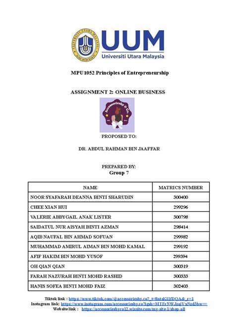 Online Business Report Example Hair Accessories Mpu1052 Principles Of