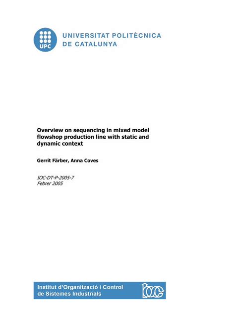 Pdf Overview On Sequencing In Mixed Model Flowshop Production
