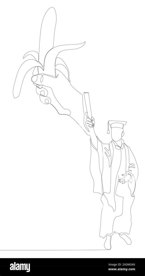 One Continuous Line Of Graduati Man With Banana Thin Line Illustration